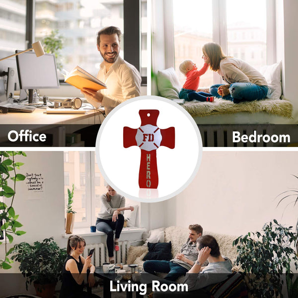 Fire Fighter Wall Hanging Cross - FD Fire Department Emblem Hero Inscr