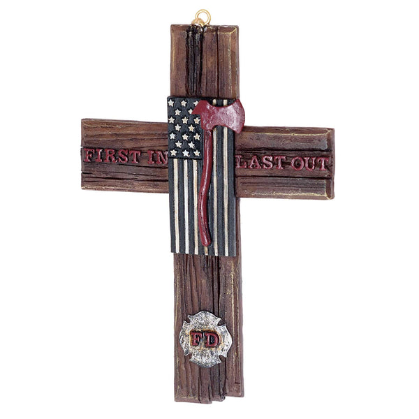 Pine Ridge Fireman Wall Cross - Cross Decor For Wall, American Flag In