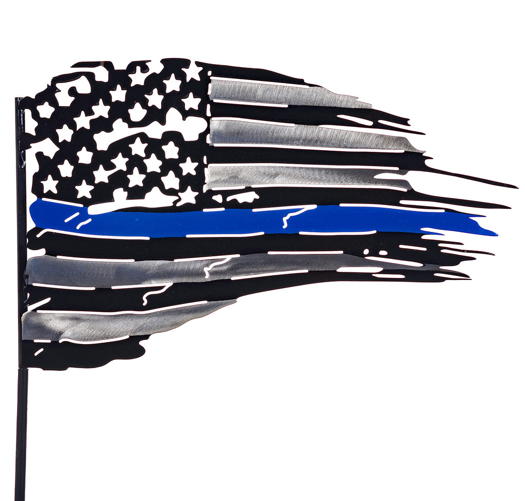 Pine Ridge Flag Metal Yard Sign - Blue Line Flag, Law Enforcement Poli
